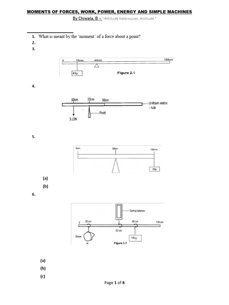 Moments of Forces, Work, Power, Energy and Simple Machines | PDF ...