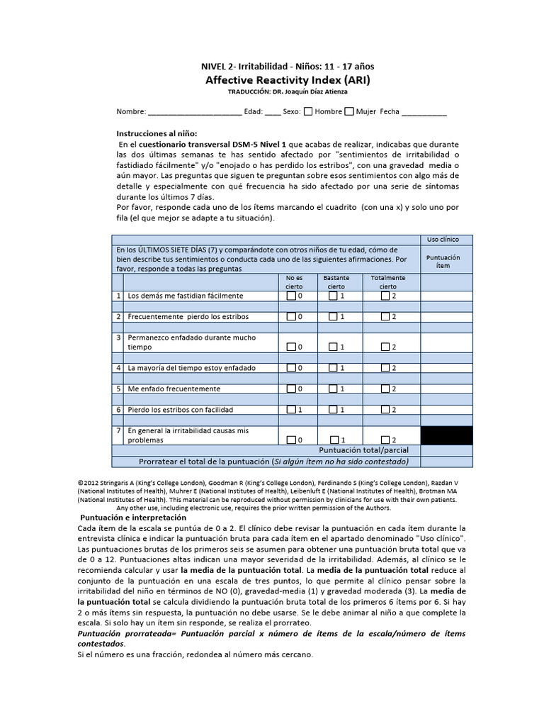 Arinivel2. Escala Irritabilidad Infantil | PDF
