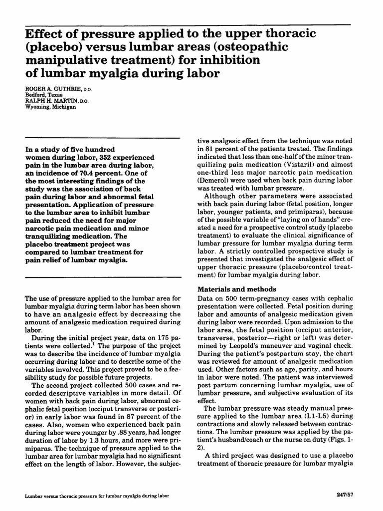 Lumbar Pressure Eases Labor Myalgia | PDF | Childbirth | Pain