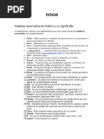 Palabras Reservadas Python | PDF | Python (lenguaje de programación) | Ciencias de la Computación