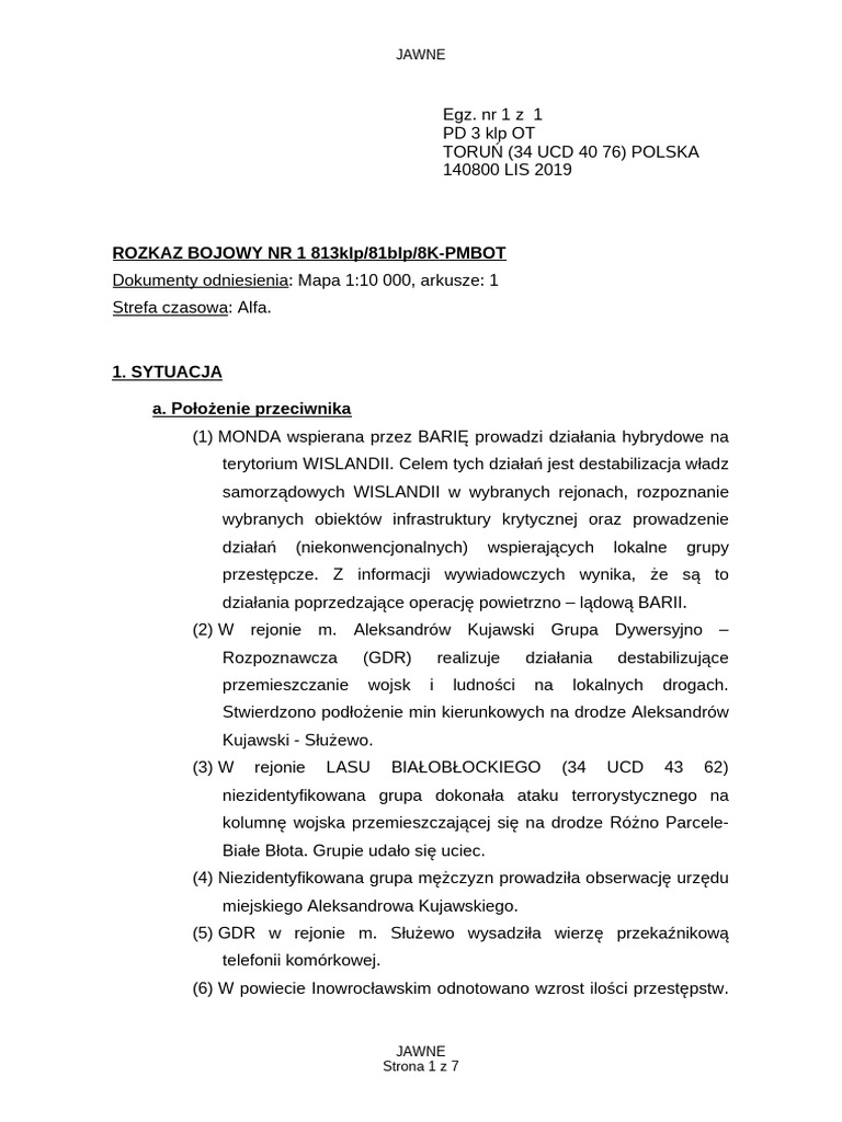 ROZKAZ BOJOWY SRO Aleksandrów | PDF