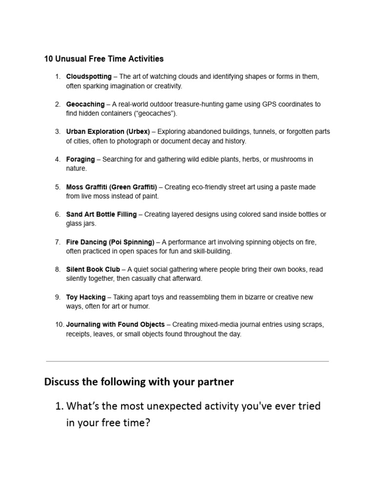 Unusual Free Time Actvities | PDF