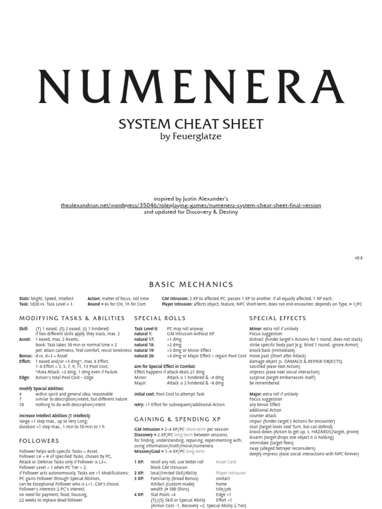 Numenera Cheat Sheet Discovery - Feuerglatze_257 | PDF