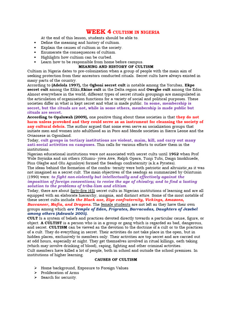 Consequences of Cultism in Nigeria | PDF | Nigeria