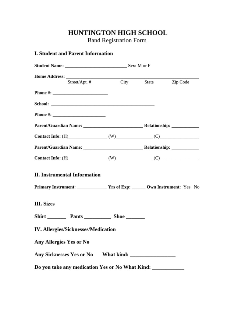 HHS Marching Band Registration | PDF