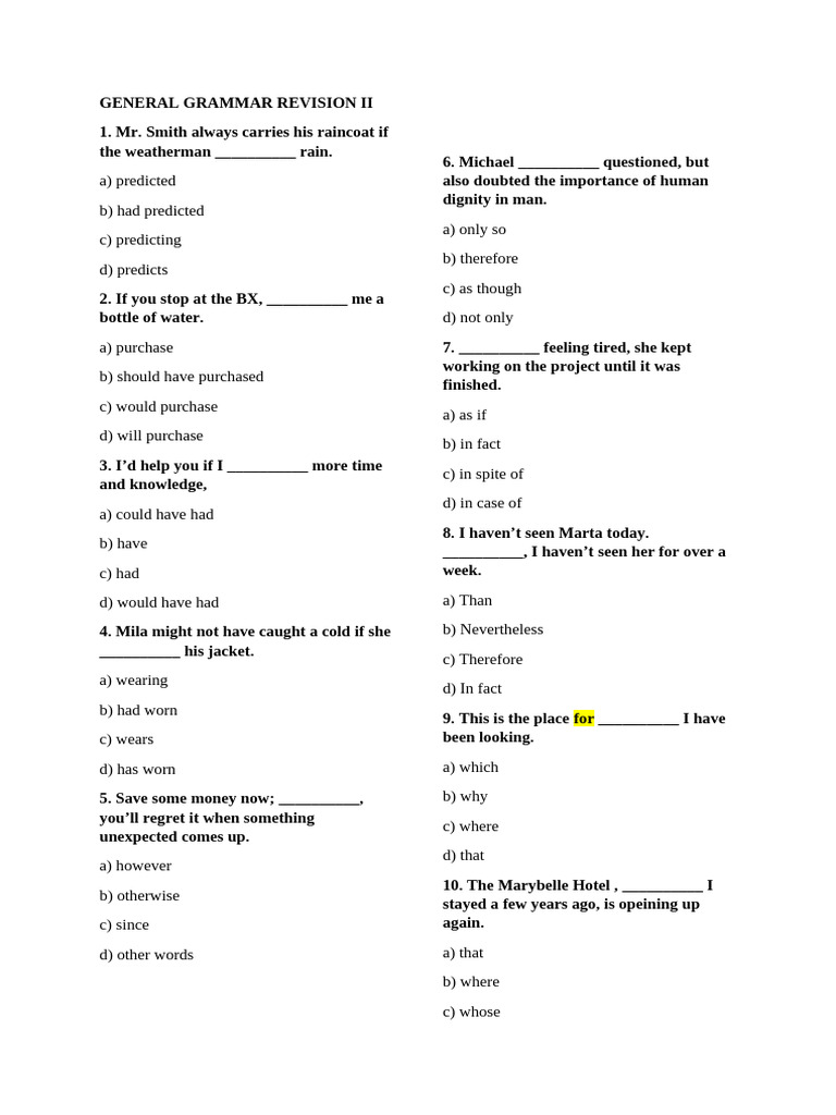 Test 2 - Grammar Revision With Explanation | PDF