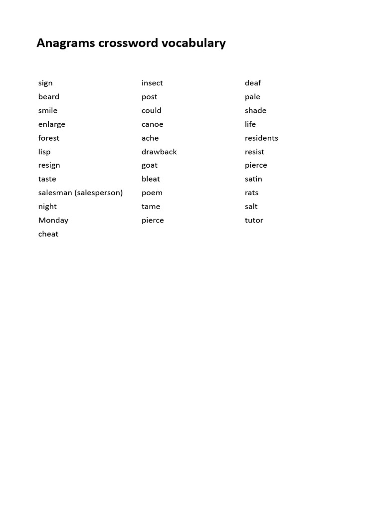 Anagram Crossword Vocabulary | PDF