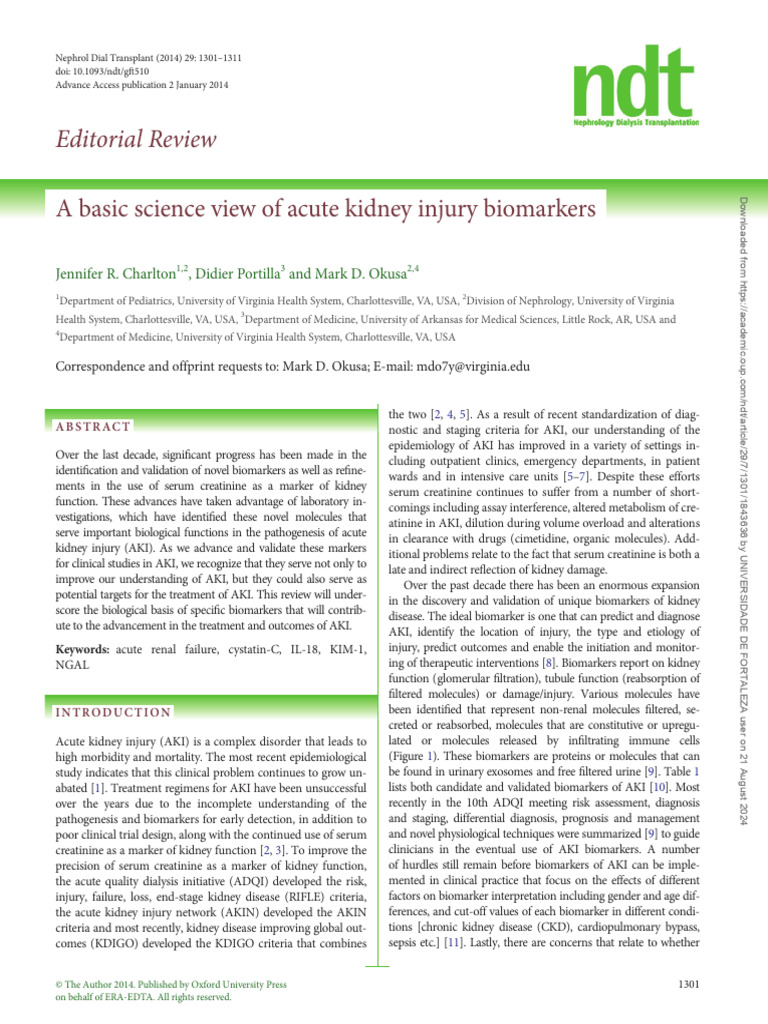 A Basic Science View of Acute Kidney Injury Biomarkers | PDF | Kidney ...