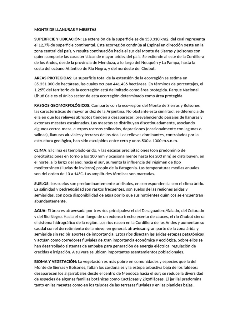 Ecorregión Monte de Llanuras y Mesetas | PDF | Clima | Geografía Física