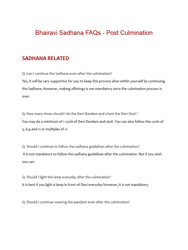 Bhairavi Sadhana Post-Culmination Guide | PDF | Foods