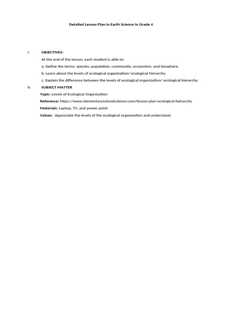 Detailed Lesson Plan in Earth Science in Grade 4 | PDF | Lesson Plan ...
