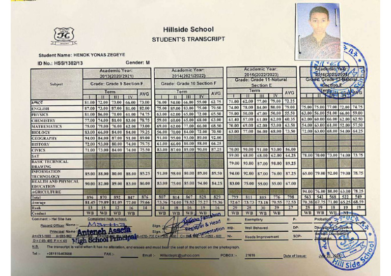 Henok Yonas Transcript | PDF