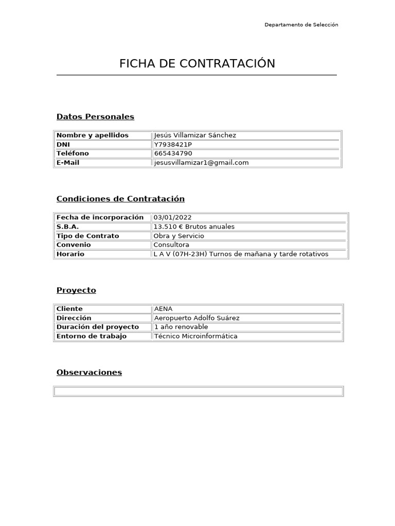 FICHA CONTRATACION JesÃºs Villamizar SÃ¡nchez | PDF