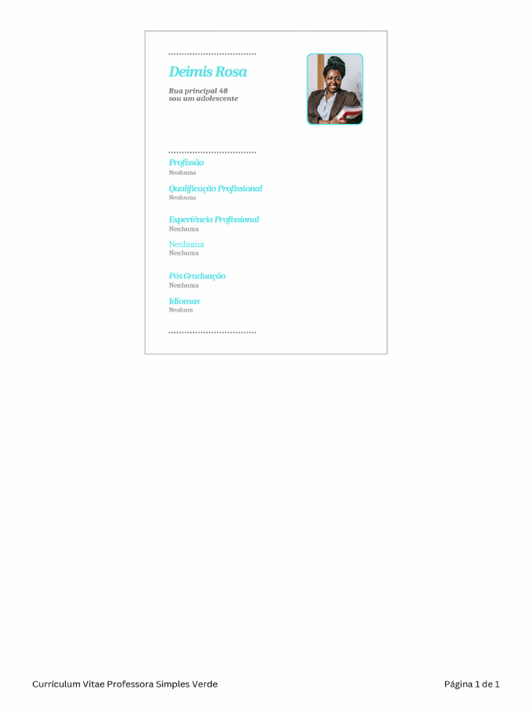 Currículum Vitae Professora Simples Verde - 20250323 - 011005 - 0000 | PDF