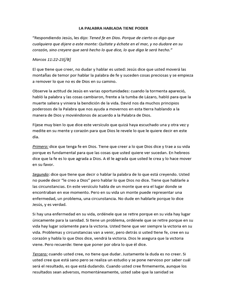 La Palabra Tiene Poder | PDF | Dios | Oración