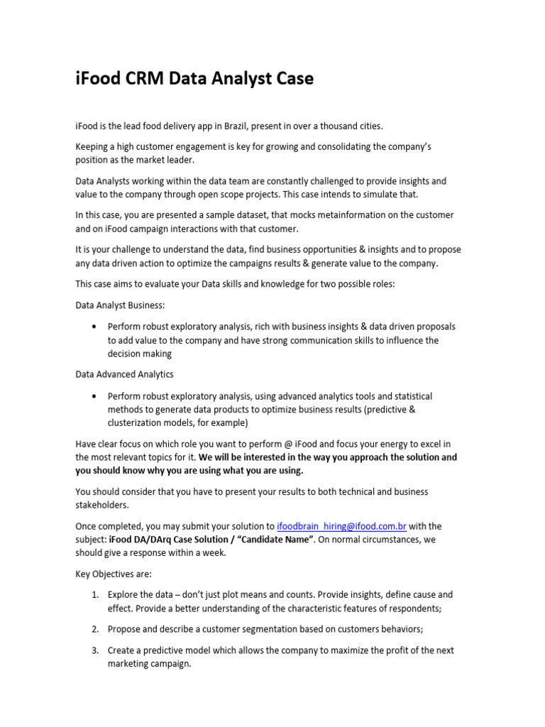 iFood Data Analyst Case Study Guide | PDF | Marketing | Data Analysis