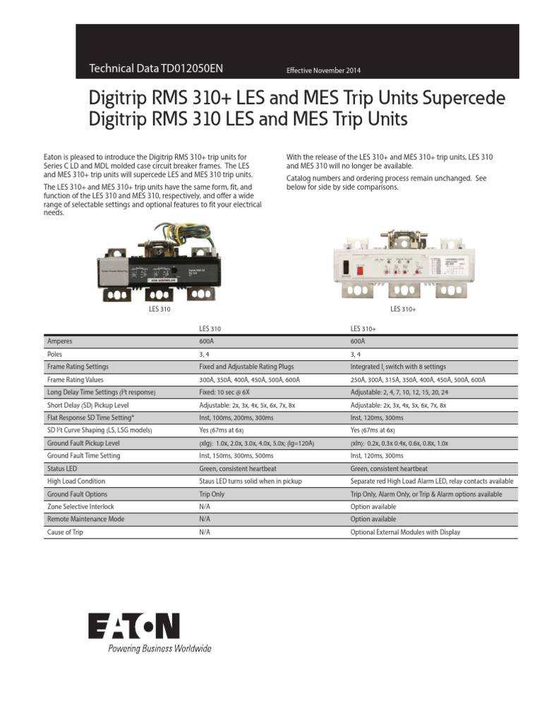Digitrip RMS 310+ Trip Units Overview | PDF | Electrical Engineering