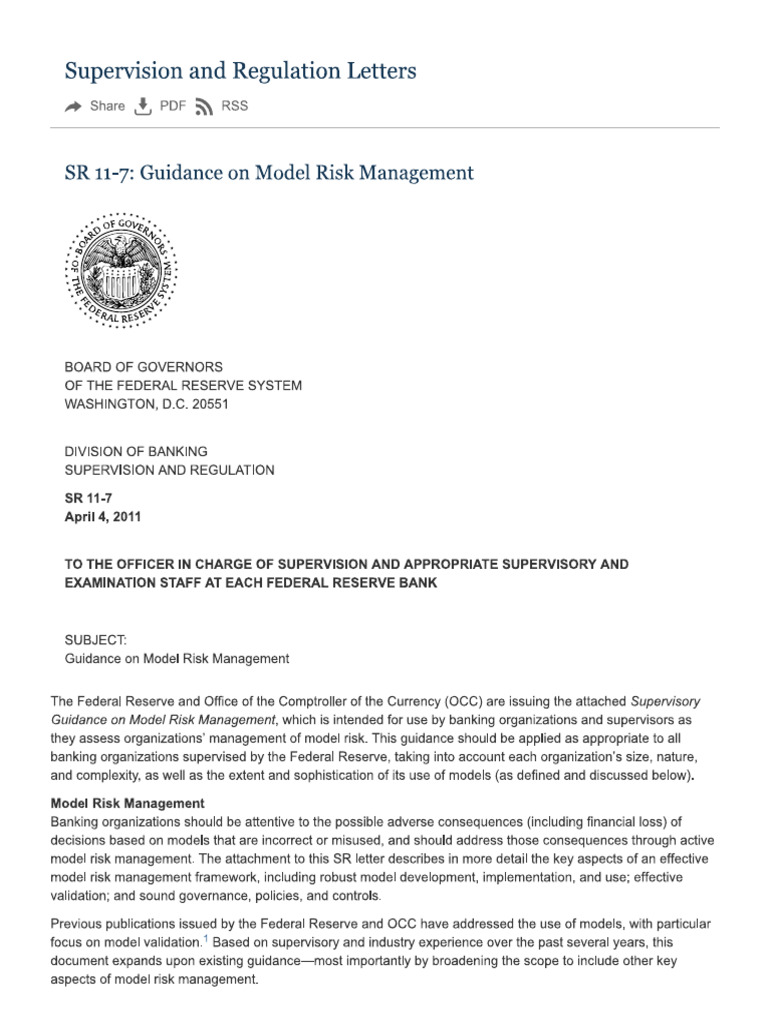 SR 11-7 Guidance On Model Risk Management | PDF