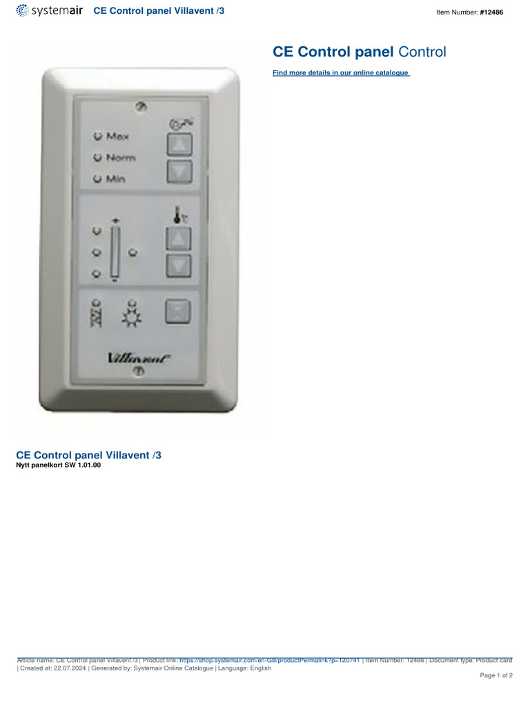 Systemair CE Control panel Villavent _3 (1) | PDF