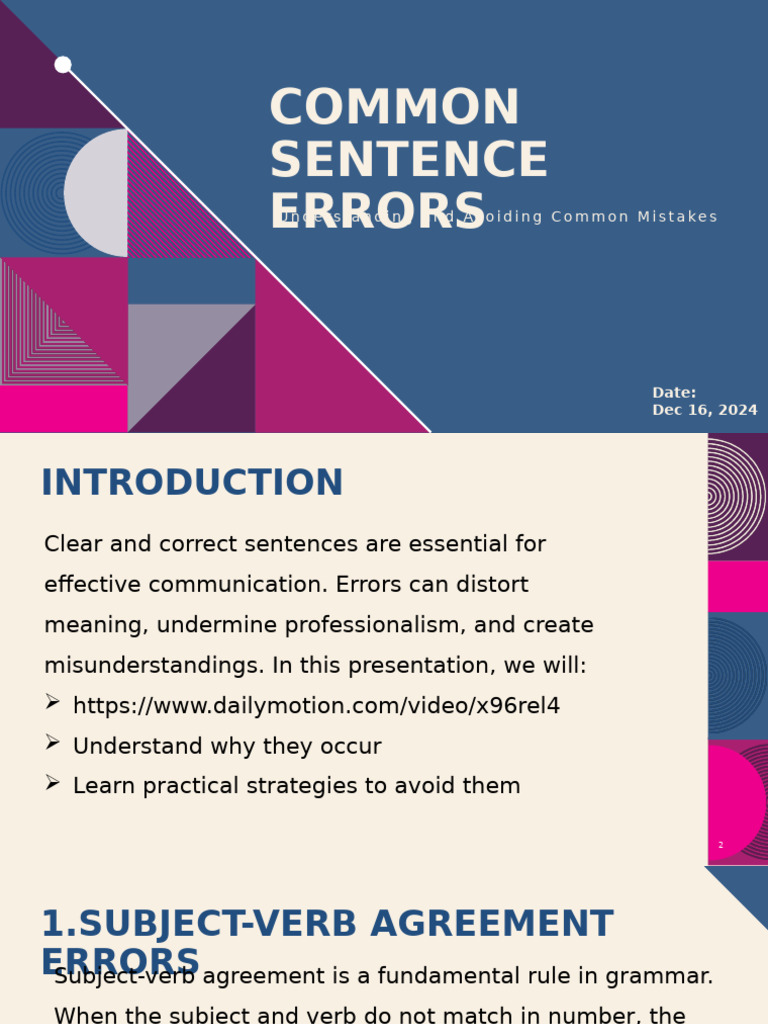 Common Sentence Errors Explained | PDF | Subject (Grammar) | Human ...