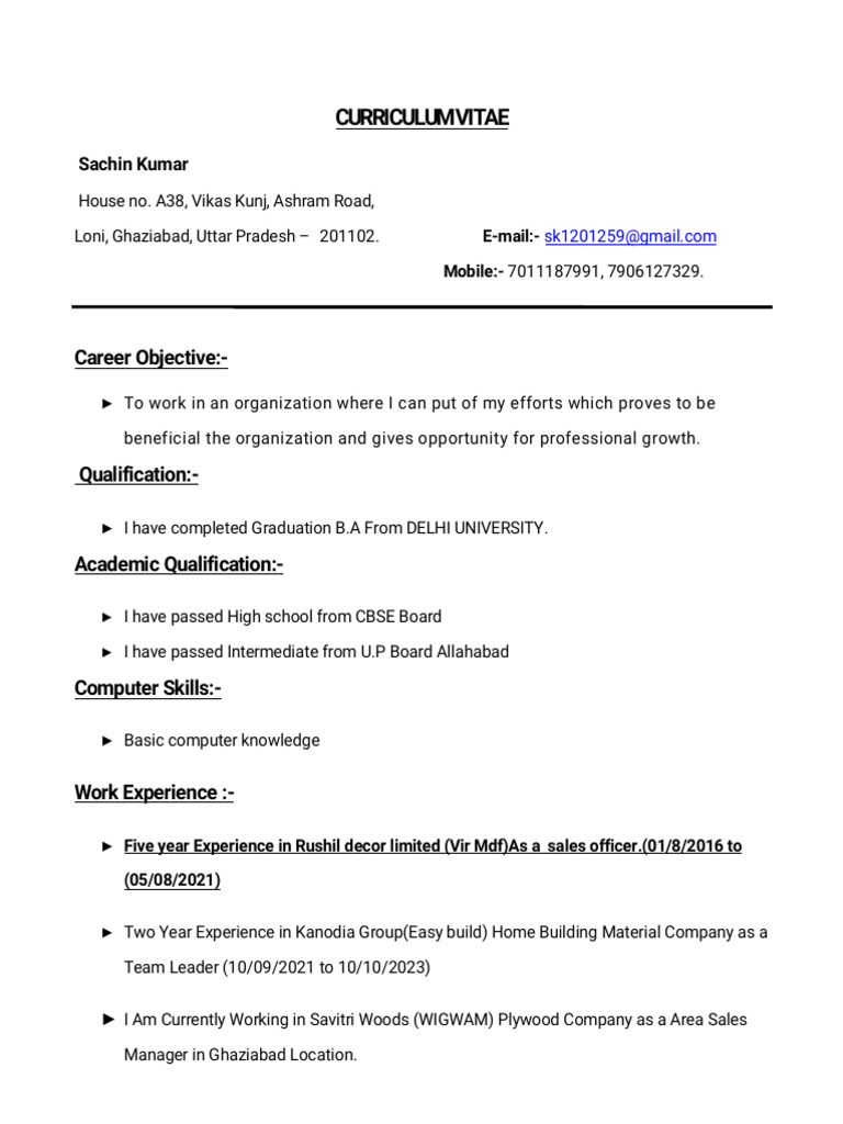 Curriculumvitae: Career Objective | PDF