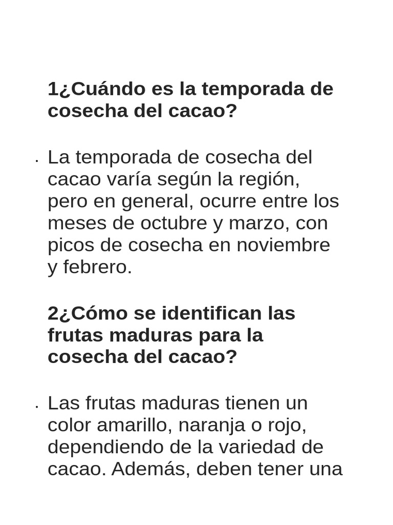 Temporada y Proceso de Cosecha del Cacao | PDF | Grano de cacao | Mango