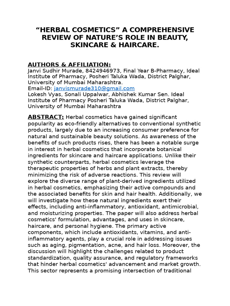 Janvi Murade Review Article | PDF | Cosmetics | Ayurveda
