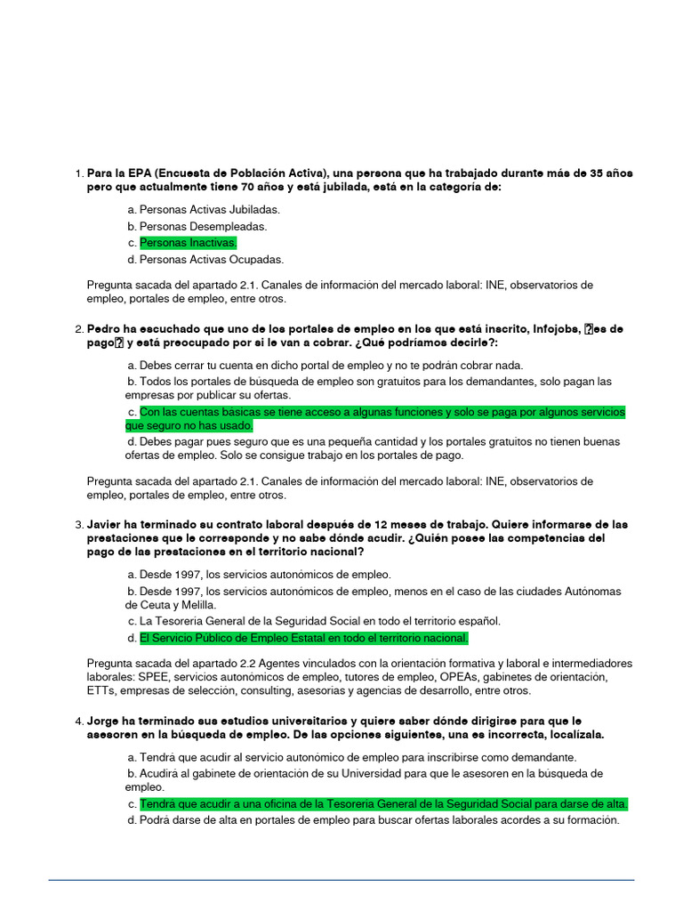 Test 5.2. La Información Profesional | PDF | Empleo | Trabajo temporal