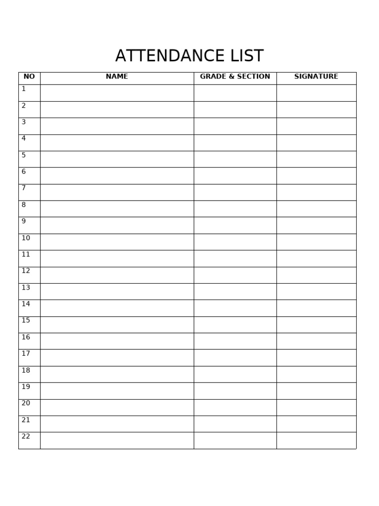 Attendance List Template | PDF