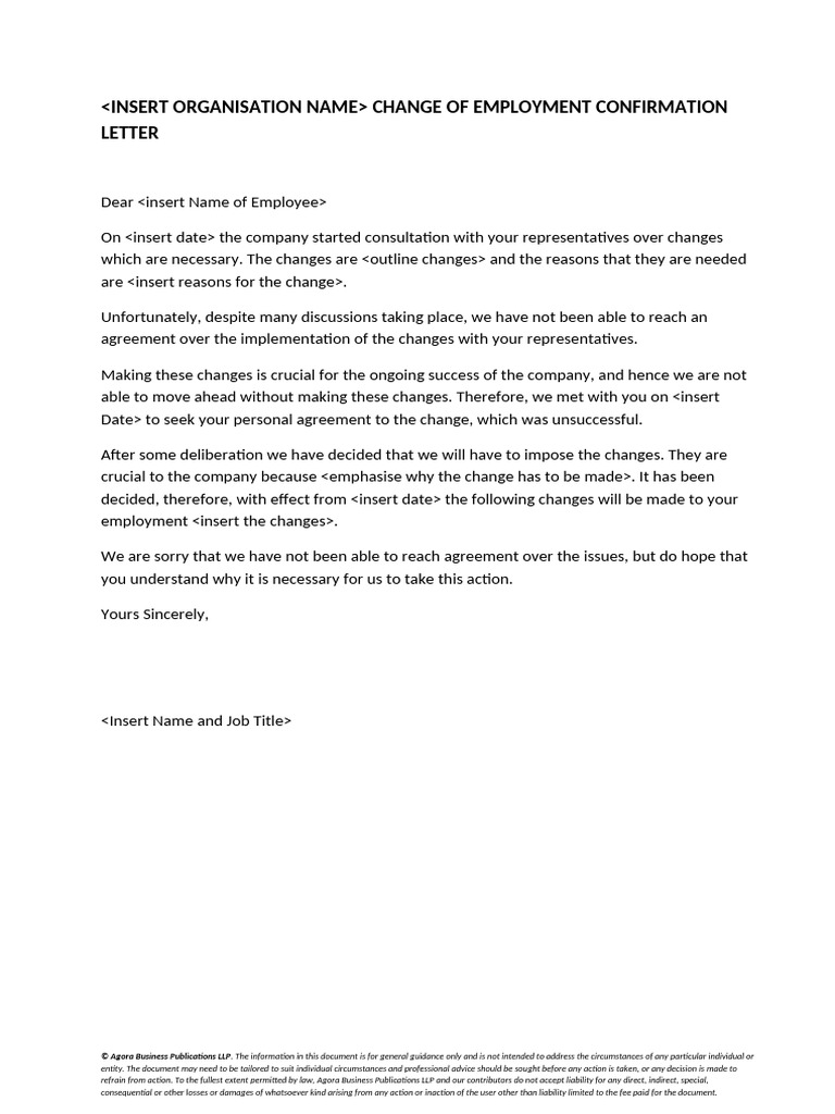 Change of Employment Confirmation Letter | PDF