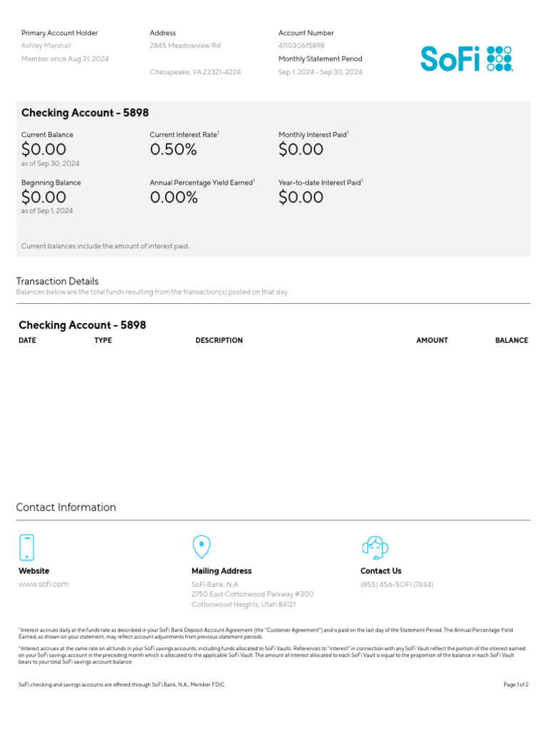 SoFi Account Statement Summary | PDF | Banks | Interest
