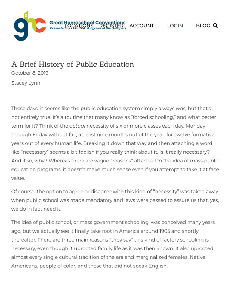 A Brief History of Public Education GHC | PDF | Homeschooling