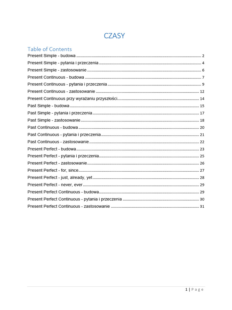 Czasy - podsumowanie | PDF