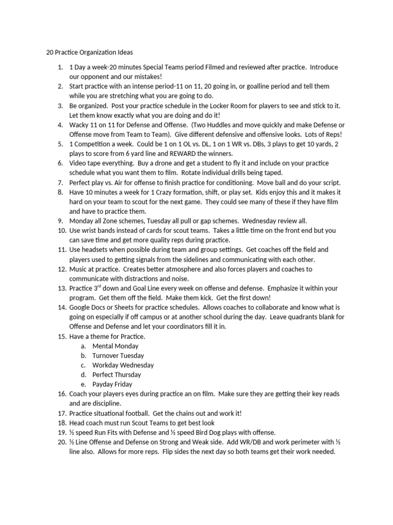 20 Effective Practice Organization Tips | PDF | American Football ...