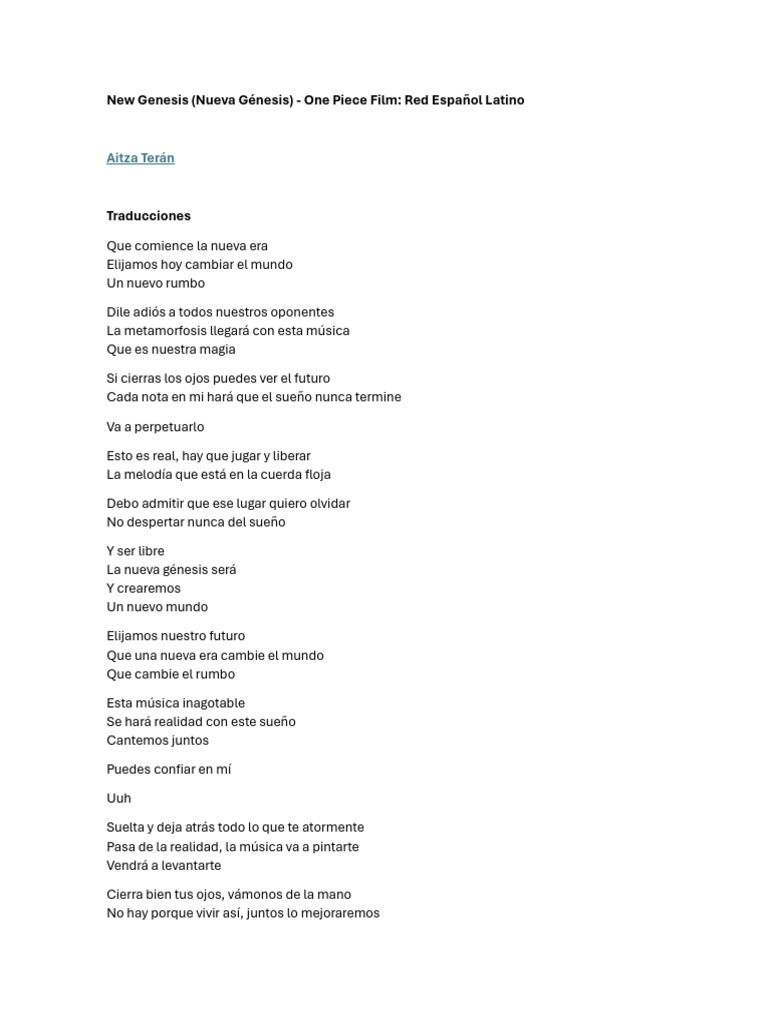 letra New Genesis español latino | PDF