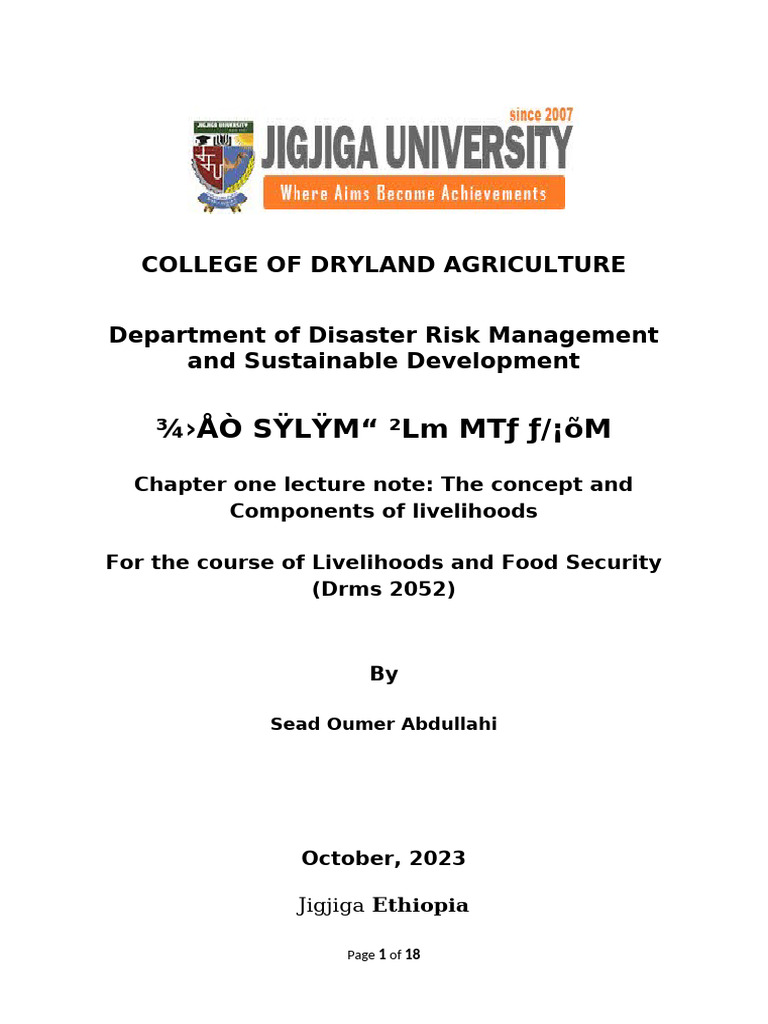 Chapter One The Concept and Components of Livelihood | PDF ...