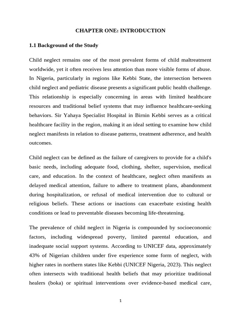 Disease and Child Neglect A Study of Sir Yahaya Specialist Hospital ...
