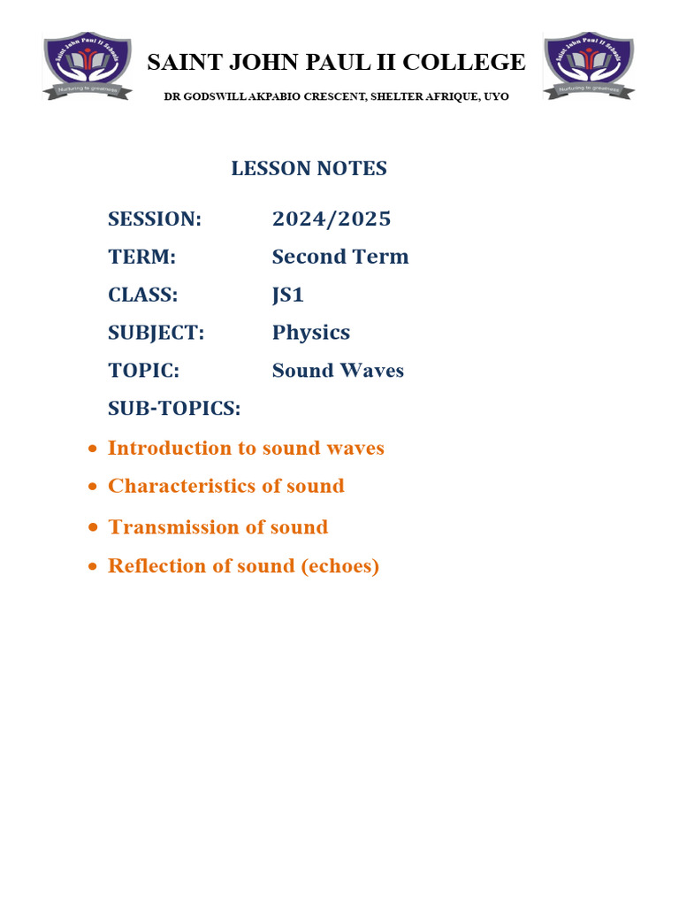 Lesson note JS1 sound waves (1) (1) | PDF