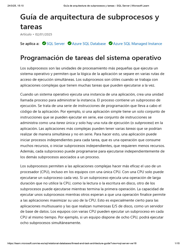 Guía de Arquitectura de Subprocesos y Tareas - SQL Server - Microsoft Learn | PDF | Servidor SQL ...