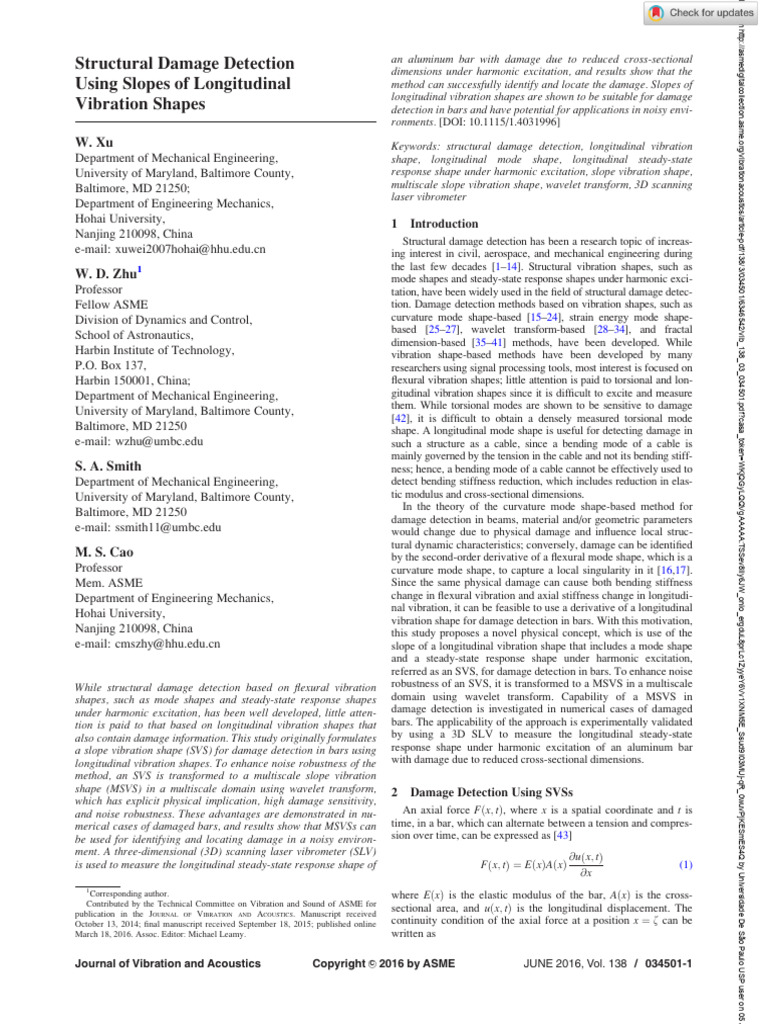 Detecting Structural Damage via Vibration Shapes | PDF | Damping | Bending