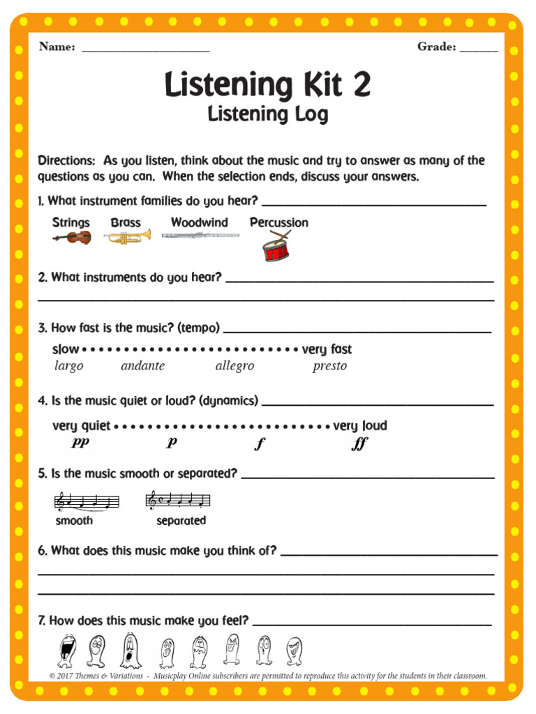 Music Listening Log Activity | PDF