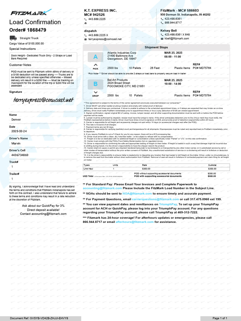 Load Confirmation 1868479 | PDF | Cargo | Supply Chain Management