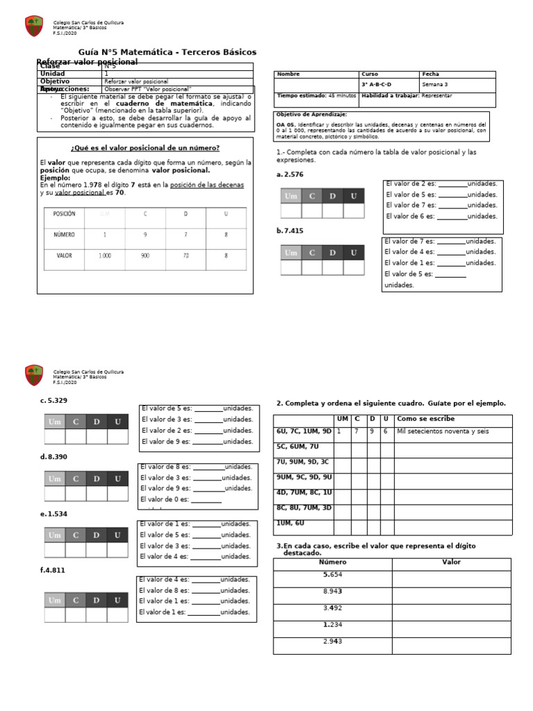 M3 Semana 3 Actividad 1. Valor Posicional | PDF | Notación | Codificaciones