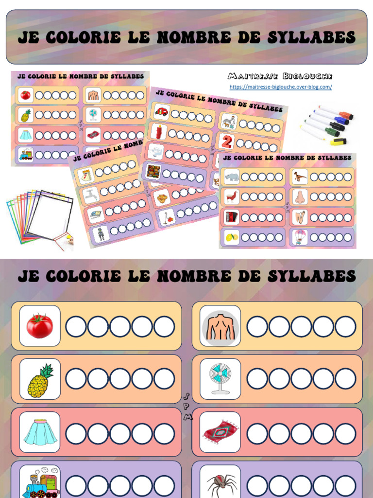 PHONO - DENOMBREMENT SYLLABES - Cartes À Jetons Ou Feutre (GS) | PDF