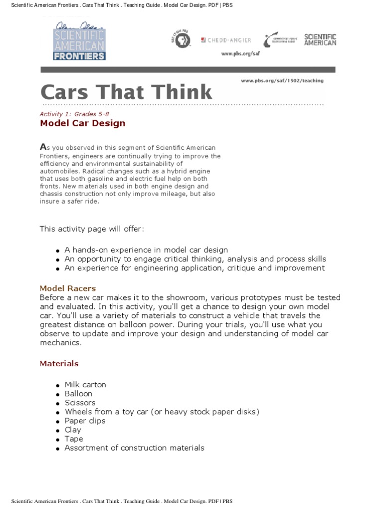 Model Car Design: Activity 1: Grades 5-8 | PDF | Car | Vehicles
