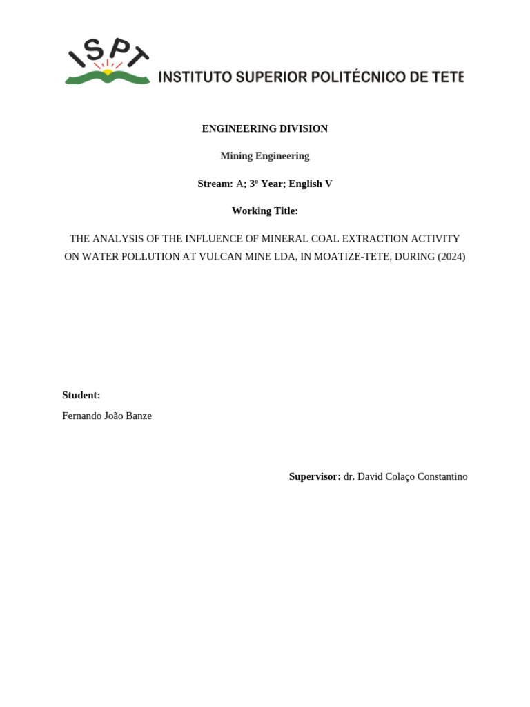 Project Proposer. Fernando Banze | PDF | Water Pollution | Water Quality