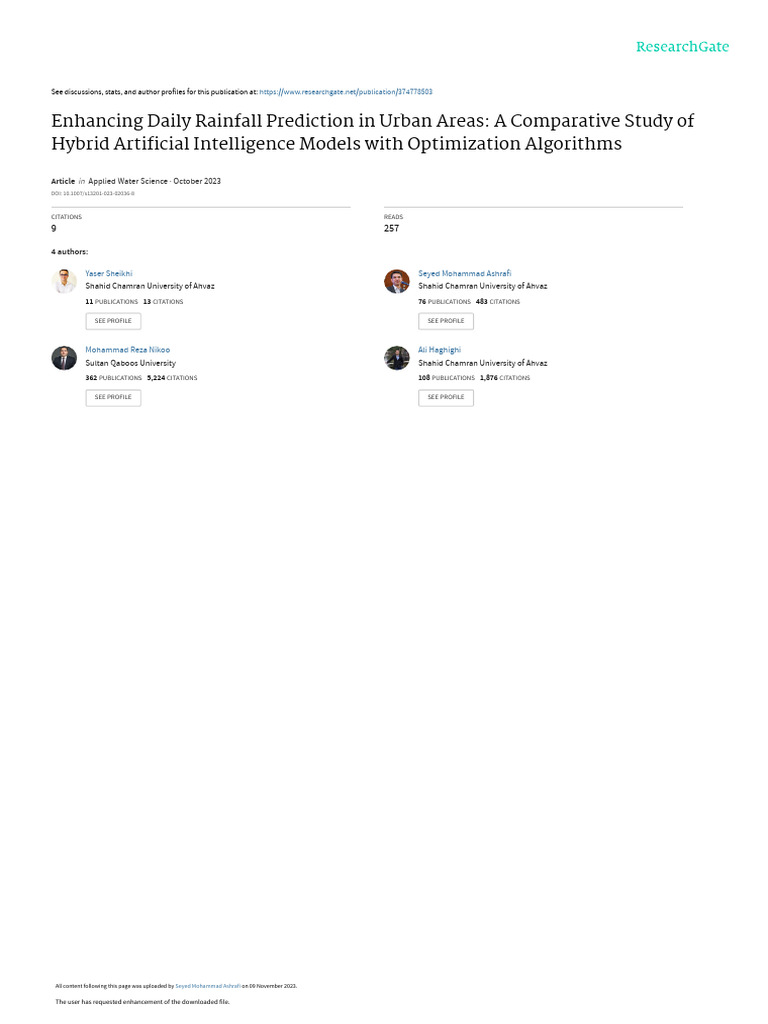 Enhancing Daily Rainfall Prediction in Urban Areas: A Comparative Study of Hybrid Artificial ...