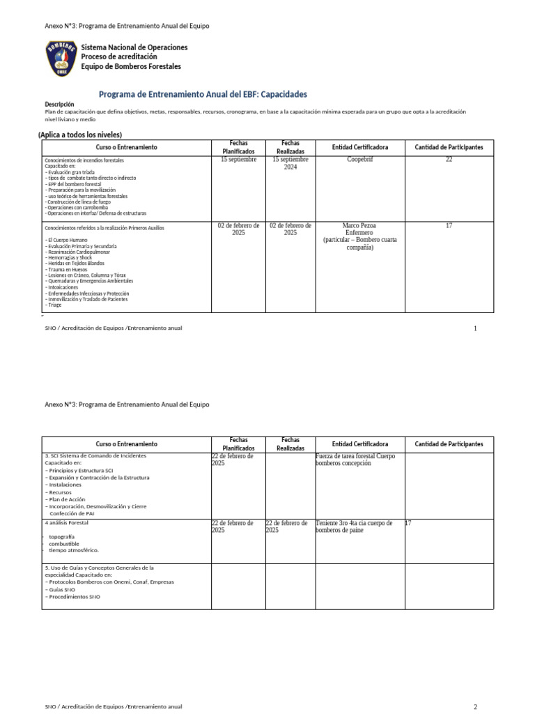 Anexo 3 Programa de Entrenamiento Anual Del EBF | PDF