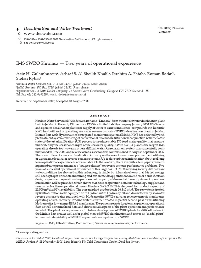 IMS SWRO Kindasa Two Years of Operationa | PDF | Desalination | Membrane