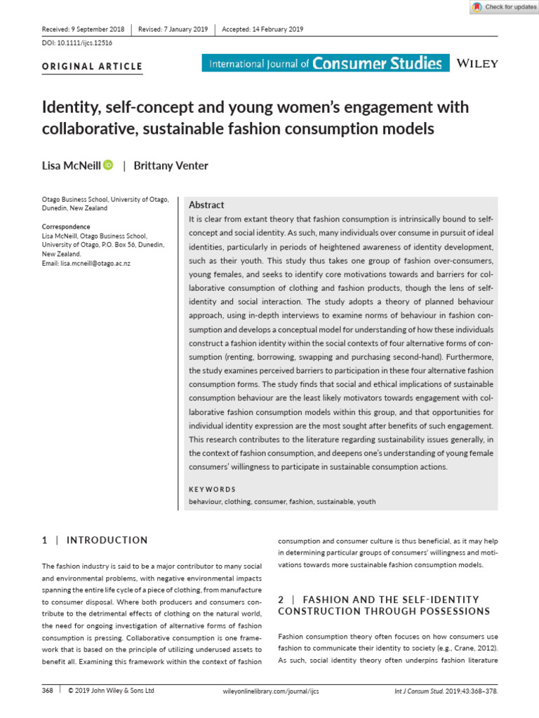 7 Nov - McNeill 2019 Identity Self Concept and Young Women S Engagement With Sustainable Fashion ...